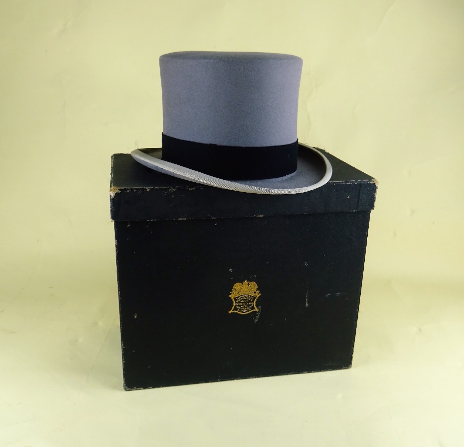Vintage Grey Top Hat and Hat Box