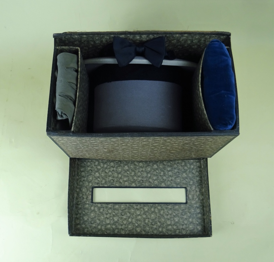 Vintage Grey Top Hat and Hat Box